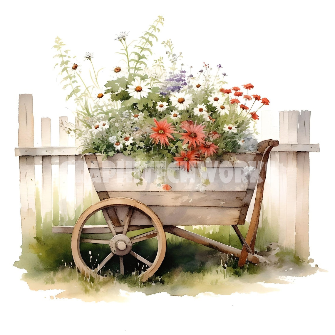 Wheelbarrow Clipart 12 High Quality JPG Digital Download Card Making ...