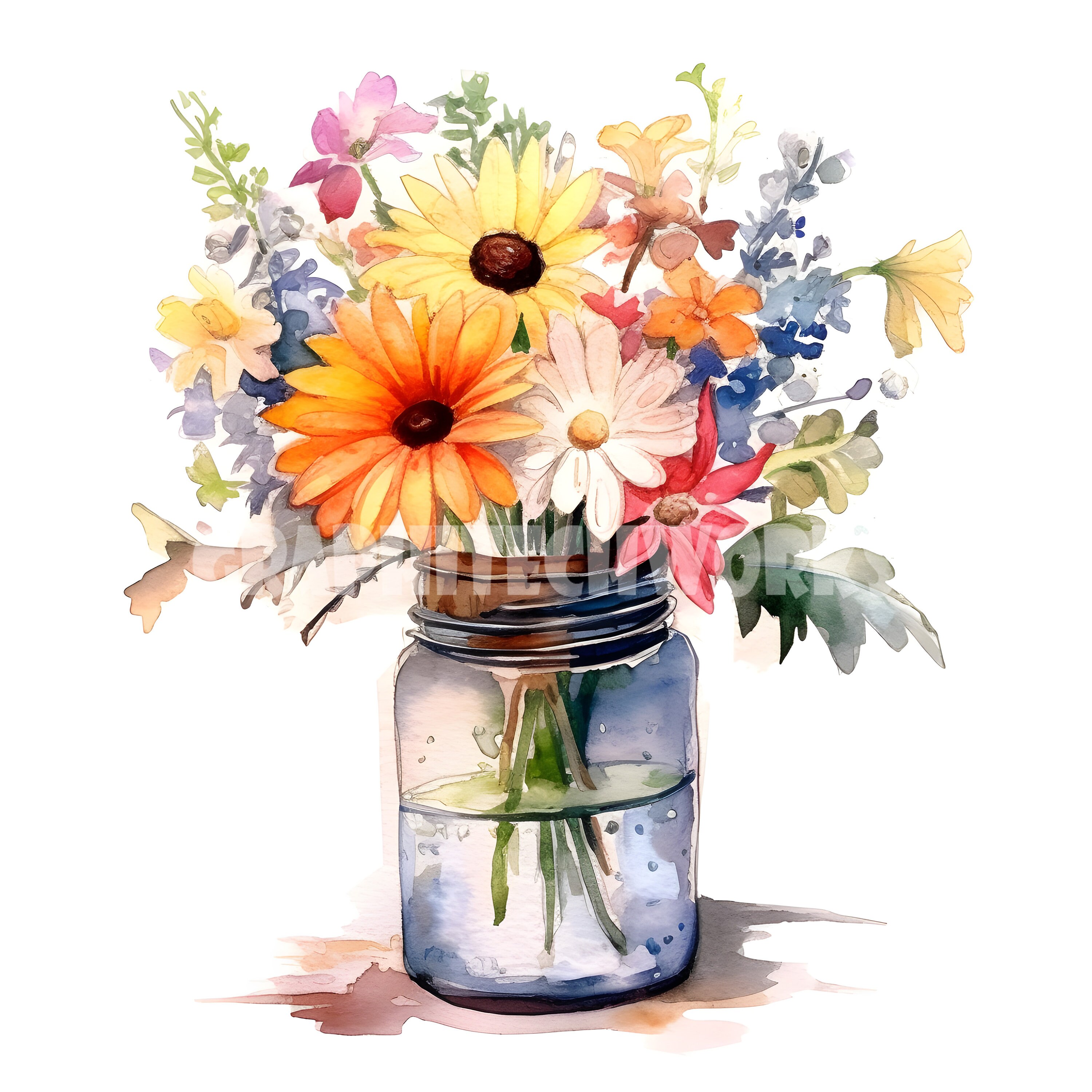 Flowers in a Jar Clipart - 14 Unique High Quality Jpgs - Digital ...
