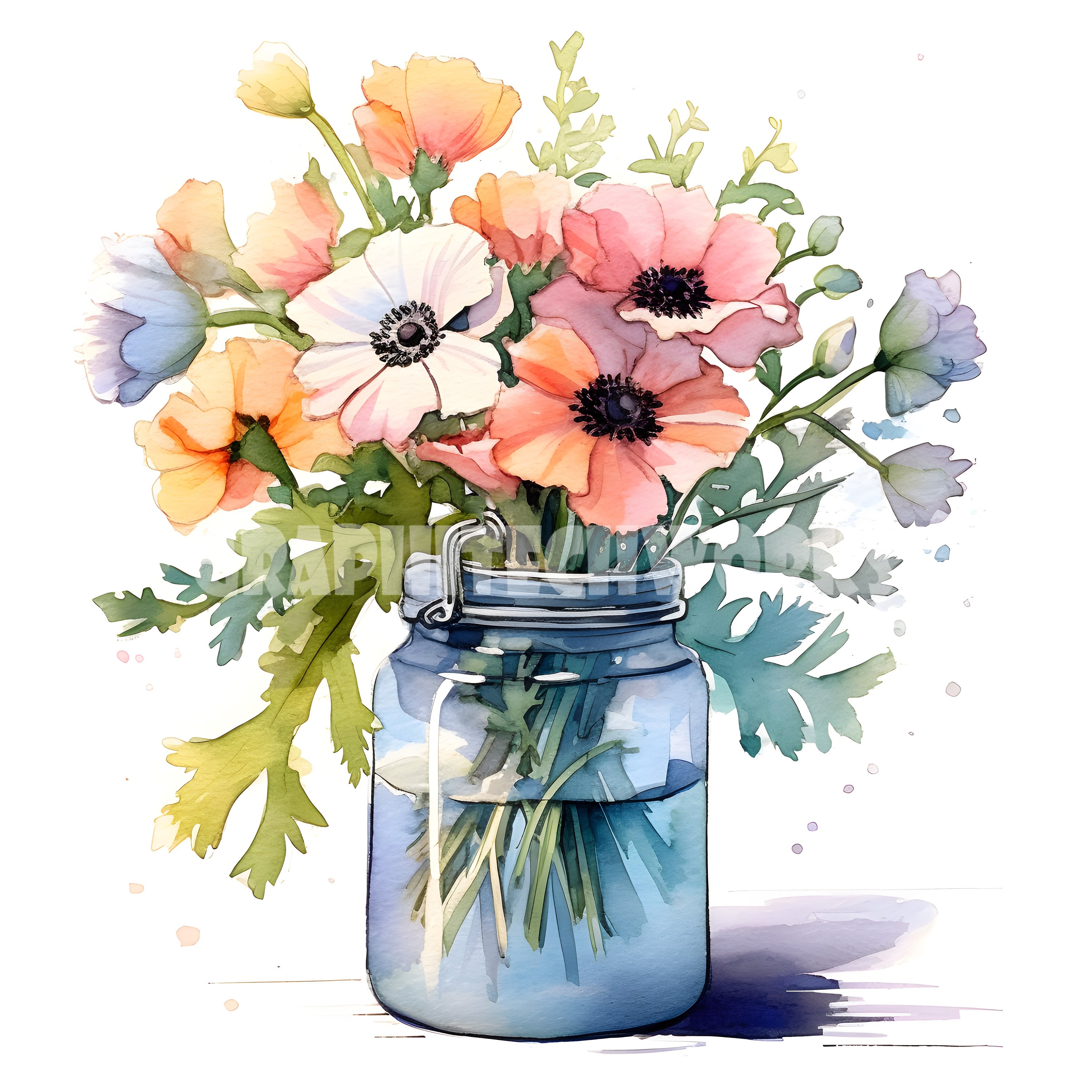Flowers in a Jar Clipart - 14 Unique High Quality Jpgs - Digital ...