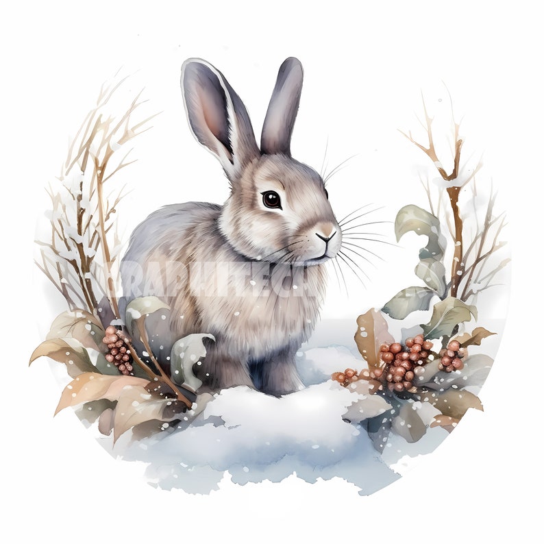 Cute Winter Bunny Clipart 12 High Quality Jpgs, Junk Journal, Scrapbook ...