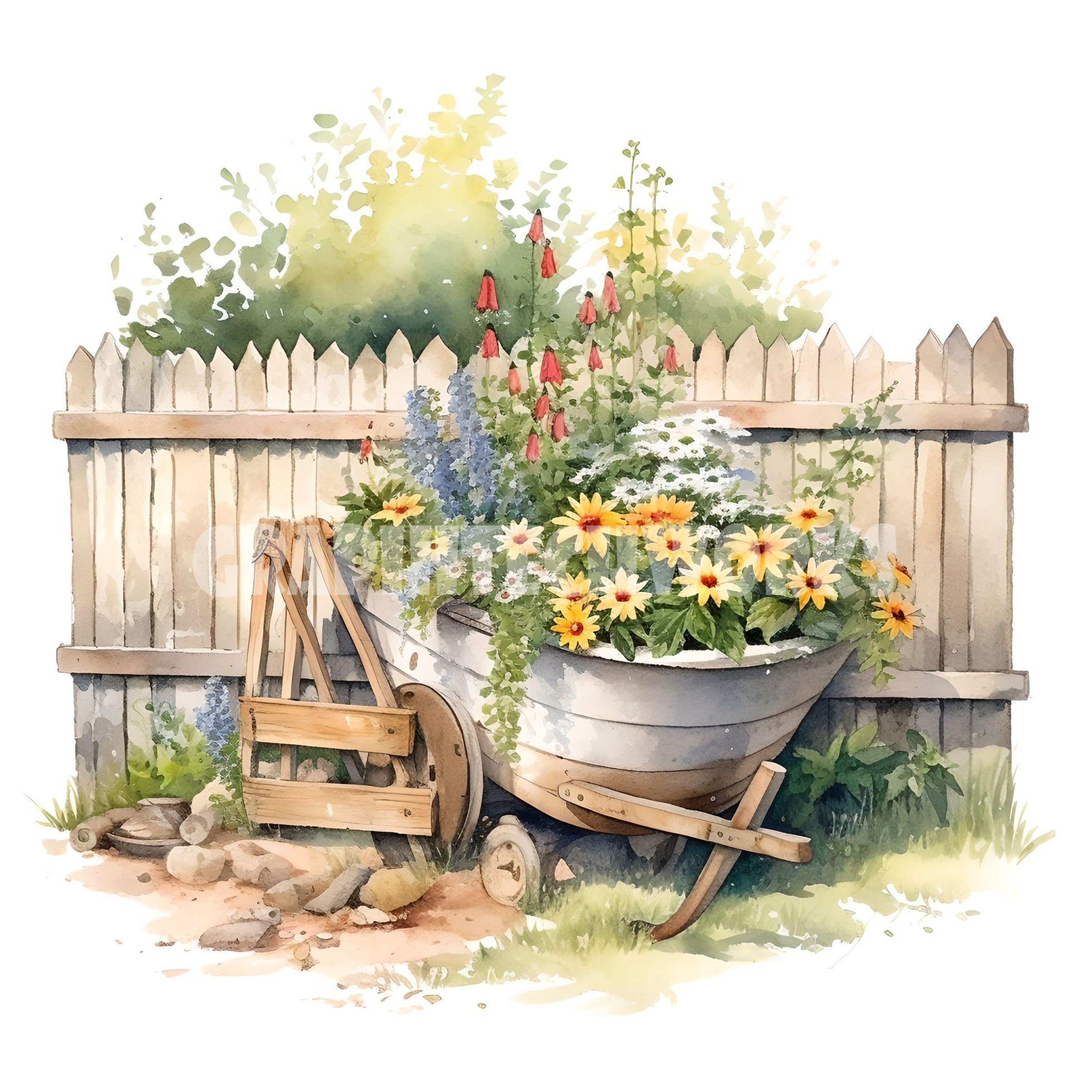 Wheelbarrow Clipart - 12 High Quality JPG - Digital Download - Card ...