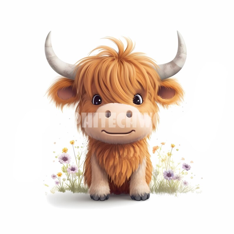 Highland Cow Cartoon Clipart - 12 Unique High Quality Jpgs - Digital ...