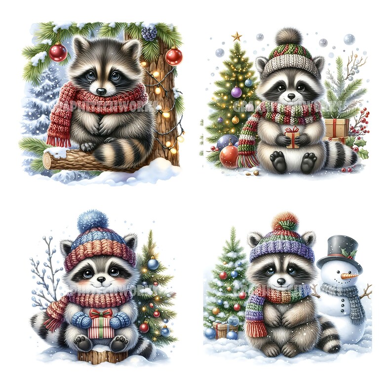 Raccoon Clipart,baby Raccoon Clip Art,christmas Clipart,high Quality 15 ...