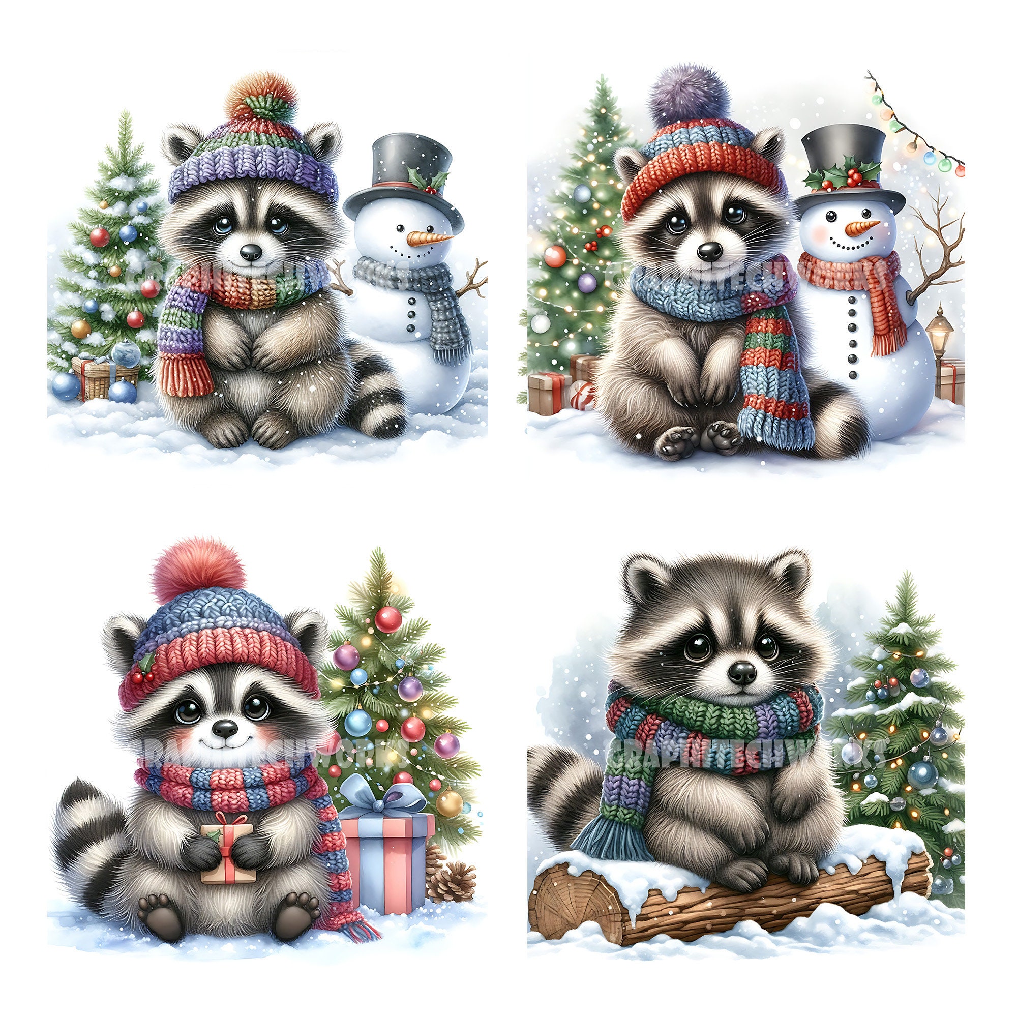 Raccoon Clipart,baby Raccoon Clip Art,christmas Clipart,high Quality 15 ...