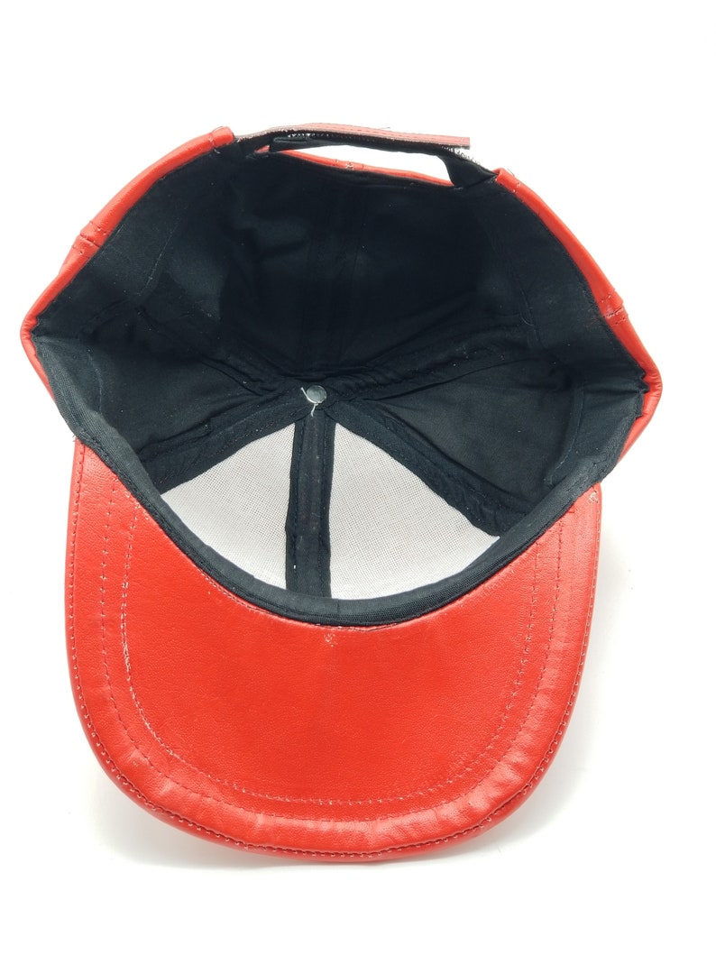 Bright Red Leather Baseball Cap | Genuine Leather 6-panel Dad Hat ...