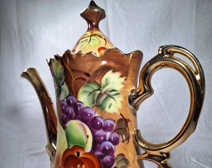 Vintage Lefton China Hand Painted Brown Heritage Fruit Pattern Coffee ...
