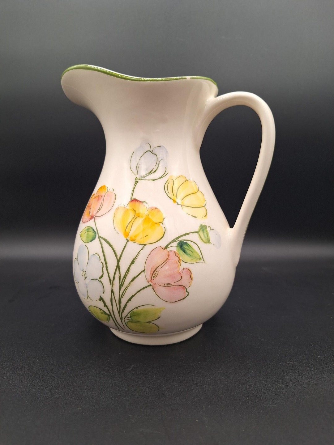Vintage FTDA Hand Painted WEISS Brazil Floral Ceramic Pitcher Vase ...