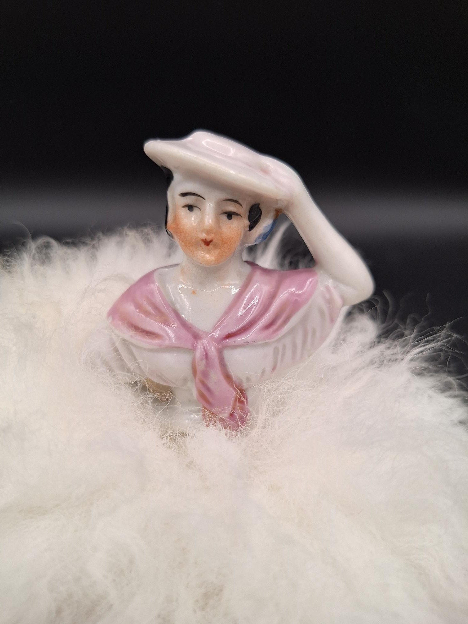 Antique Vintage Art Deco Victorian Powder Puff Ceramic Female Lady ...