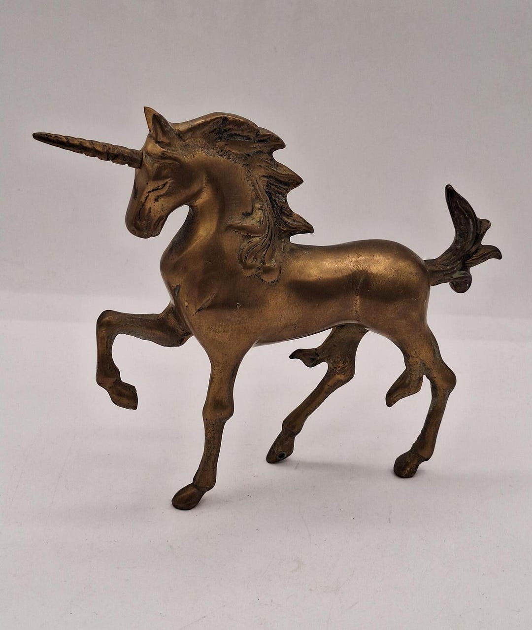 Vintage Solid Brass Unicorn Statue Figurine 6.5 Tall Prancing Weighted ...