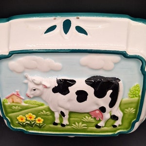 Vintage Ceramic Cow Holstein Cow Dairy Cow Mold Molded Farmhouse ...