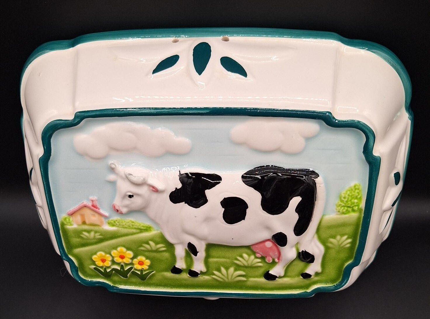 Vintage Ceramic Cow Holstein Cow Dairy Cow Mold Molded Farmhouse ...