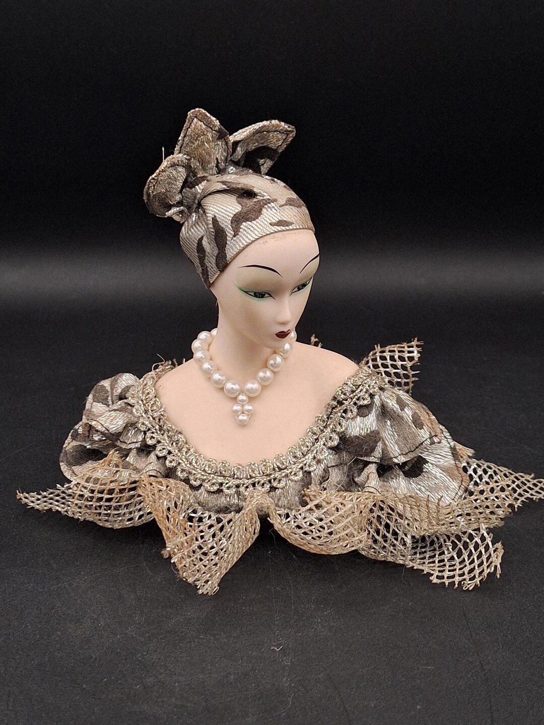 Vintage Art Deco Bisque Bust Lady Figurine With Pearls 1930s Vanity