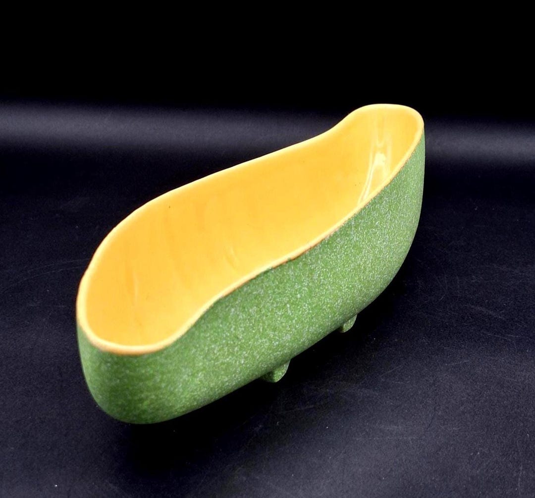 Vintage Shawnee Pottery Console Bowl: MCM Green & Yellow Planter - Etsy