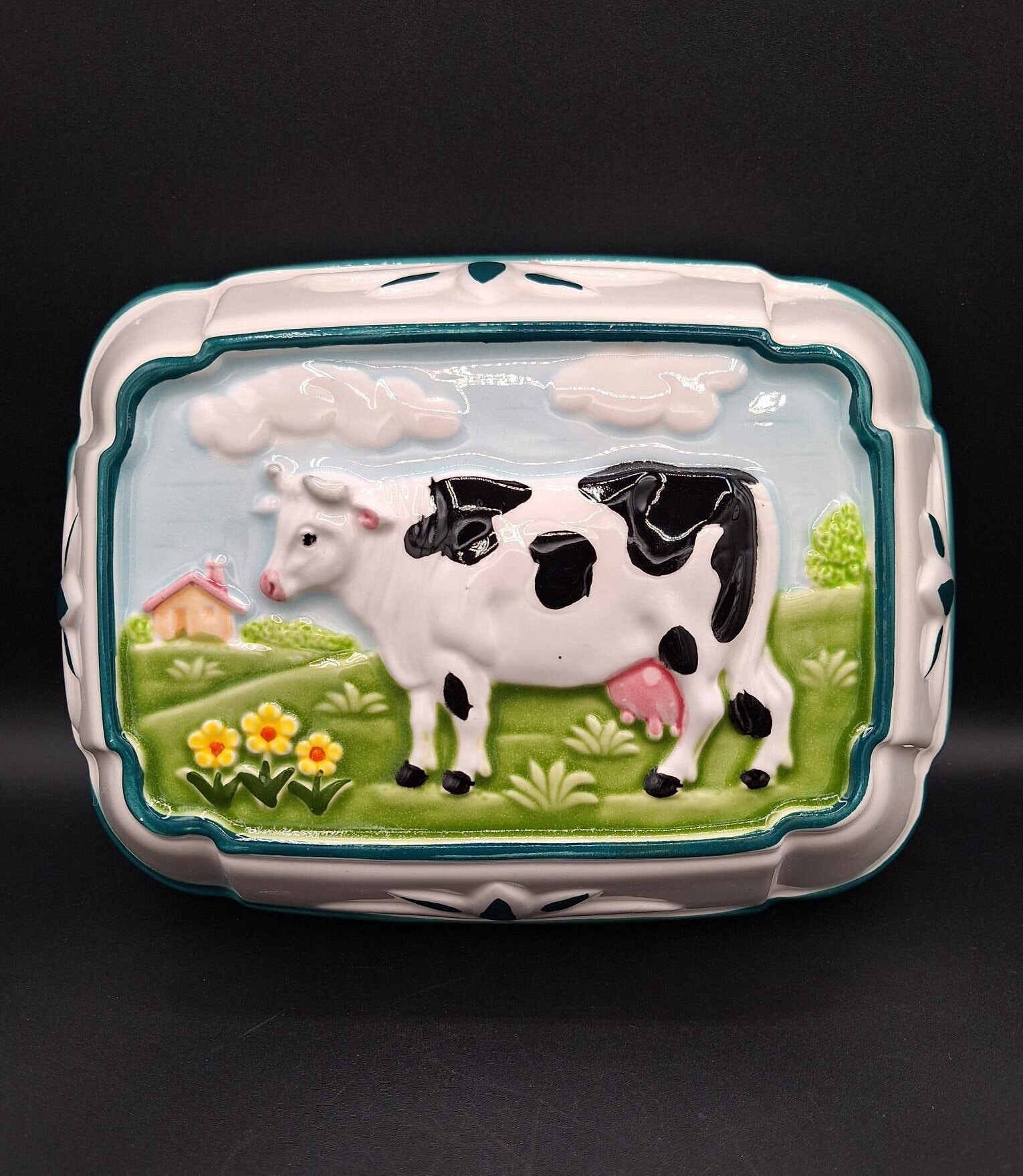 Vintage Ceramic Cow Holstein Cow Dairy Cow Mold Molded Farmhouse ...