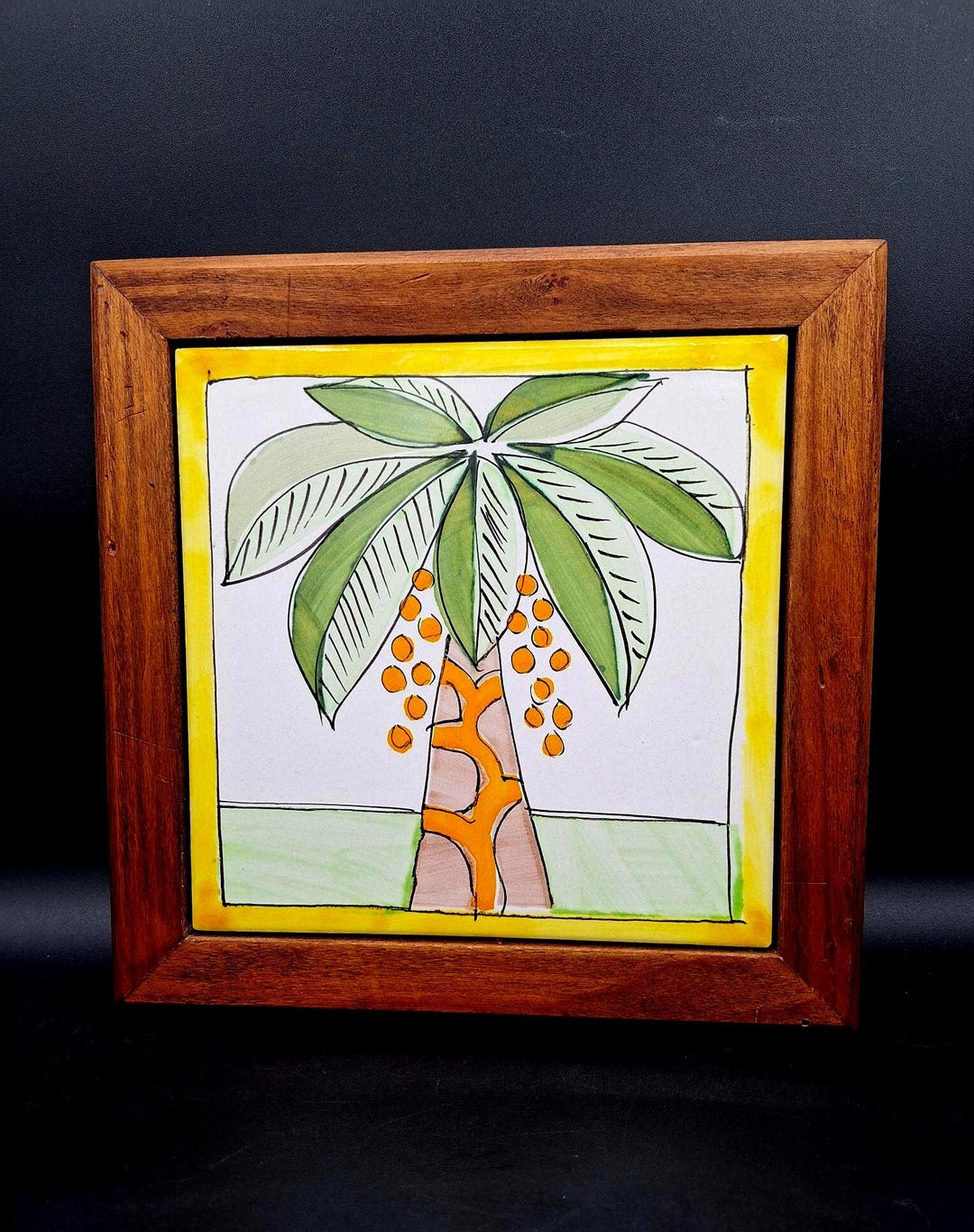 Vintage Italian Hand Painted Palm Tree Tile Trivet Hotplate Wall ...