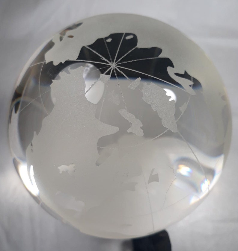 Vintage Etched World Map Glass/crystal Globe/paperweight W/ - Etsy