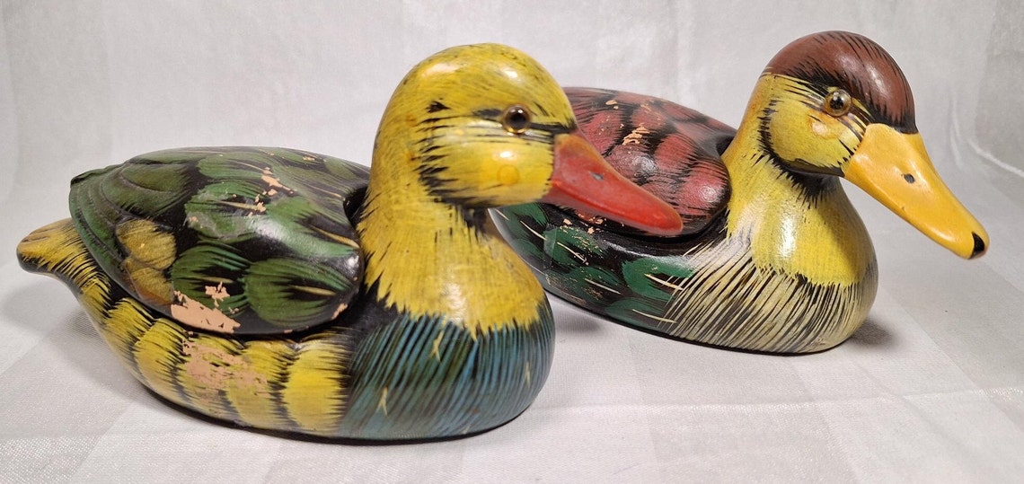 Vintage Hand Painted Red Clay Pottery Ducks Fowl Mallards - Etsy