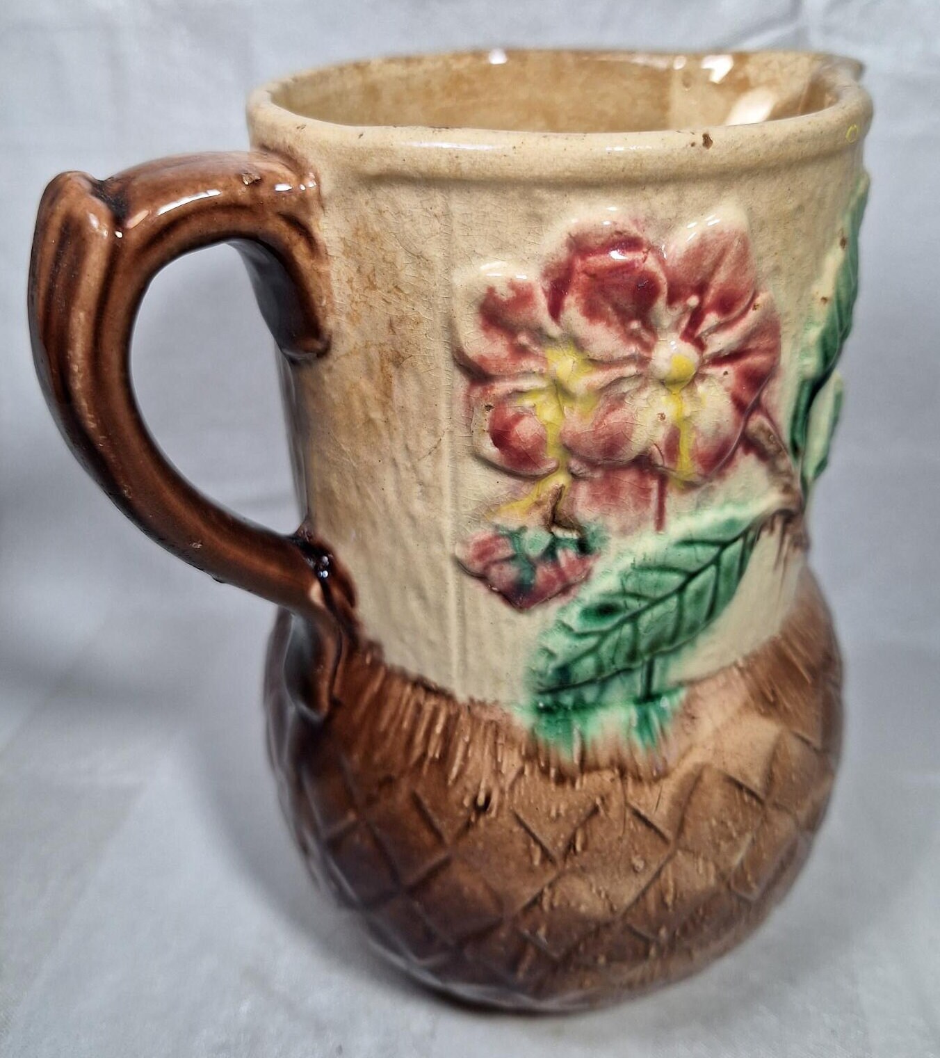 Antique Majolica Pitcher Jug Hand Painted Pottery Woven Weaved - Etsy