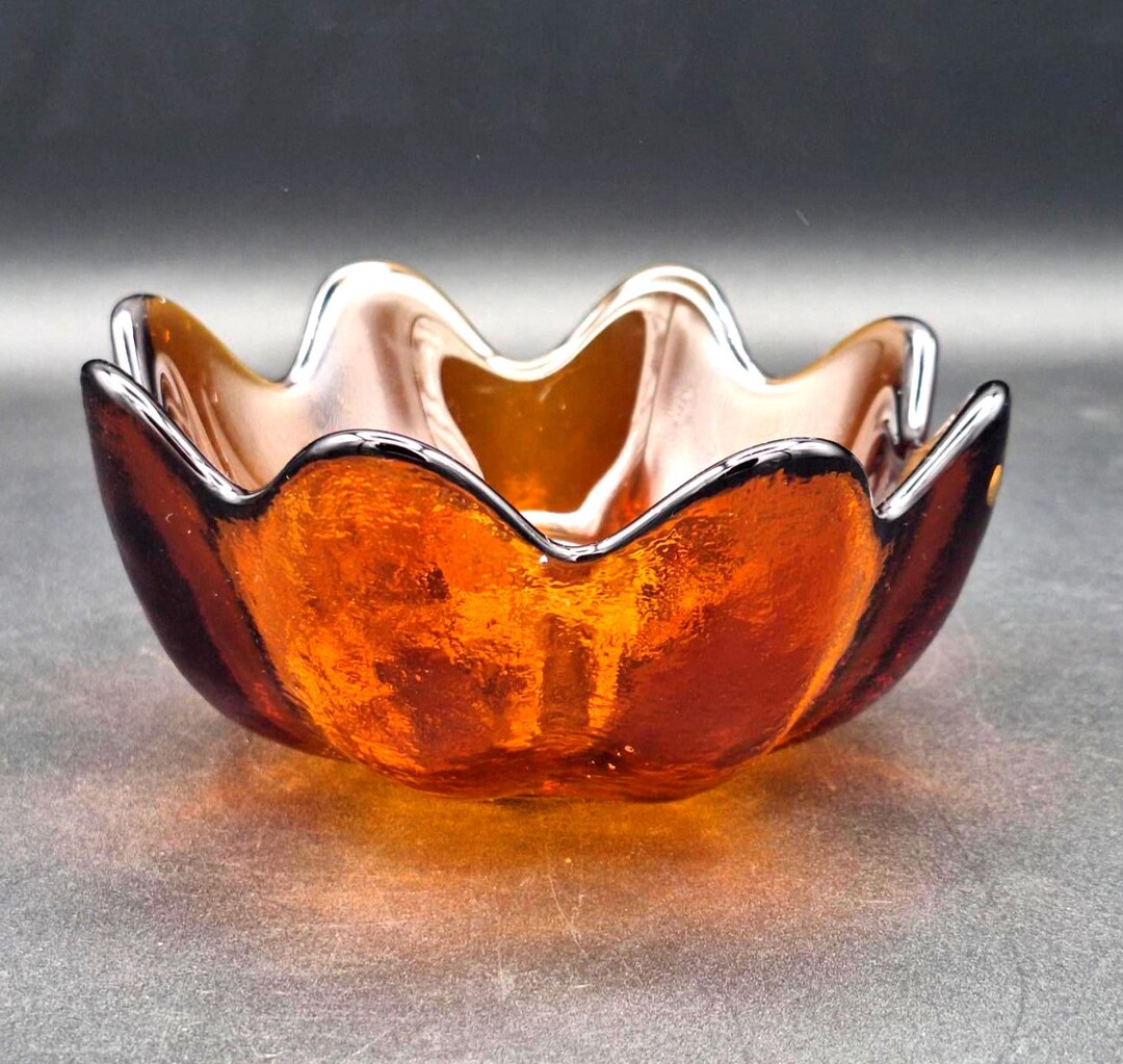 Vintage Blenko Glass 6143S 8 Petal Amber Lotus Flower Shape Scalloped ...