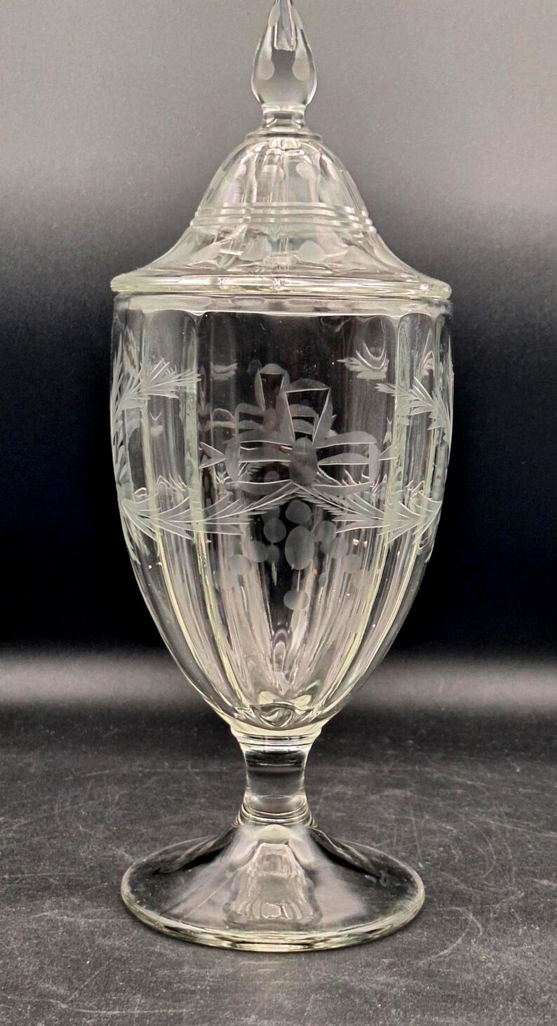 Antique Heisey Lidded Recessed Panel Pattern Etched Clear Glass Compote ...
