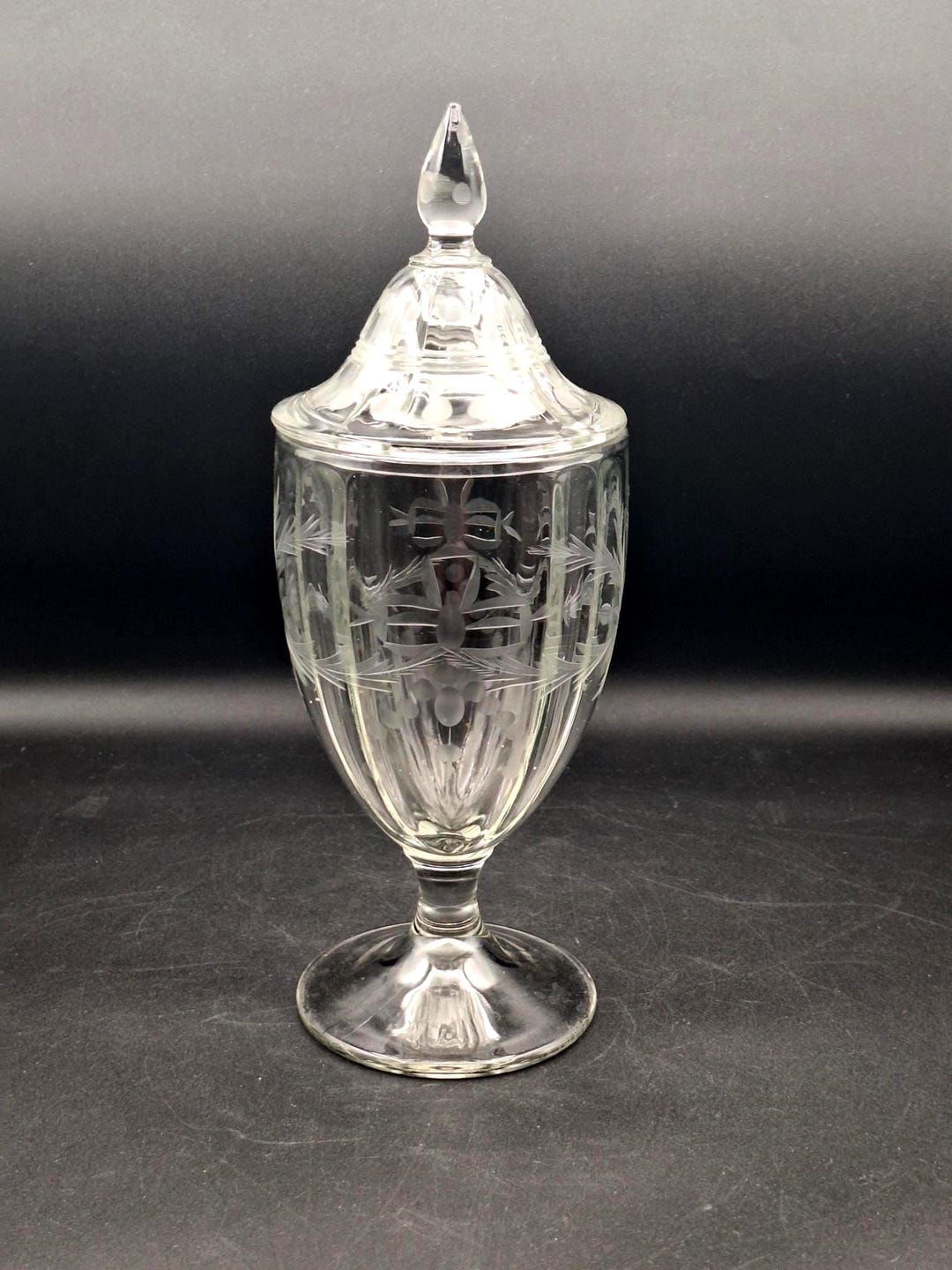 Antique Heisey Lidded Recessed Panel Pattern Etched Clear Glass Compote ...