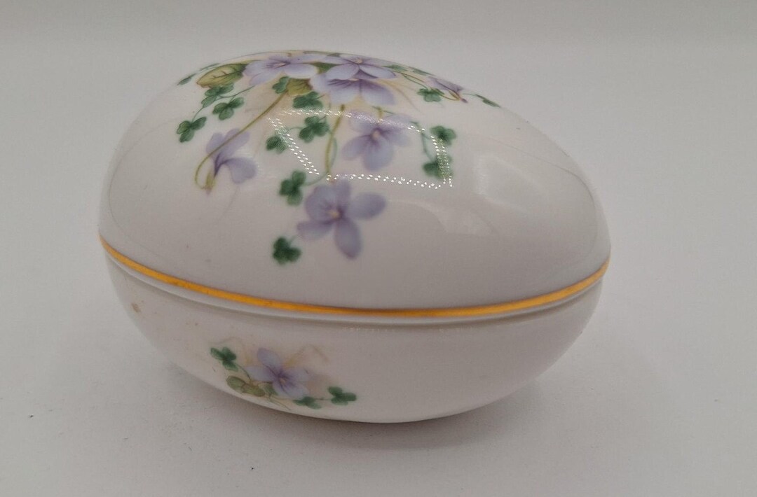 Vintage Lefton Genuine Bone China Egg Shaped Trinket Dish With Lid ...