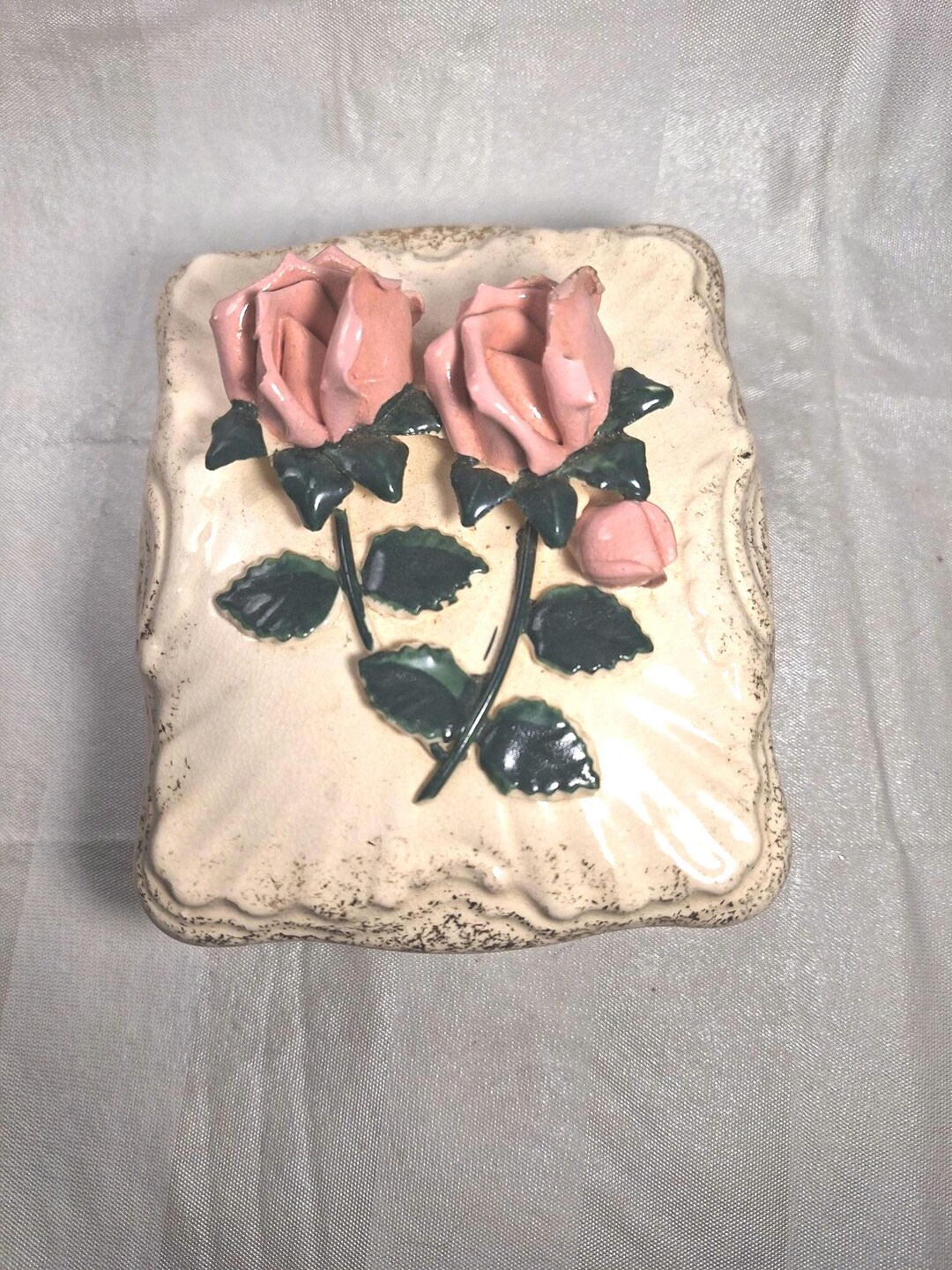 Vintage Lefton Rose Trinket Dish: Scalloped Cream Lidded Box - Etsy