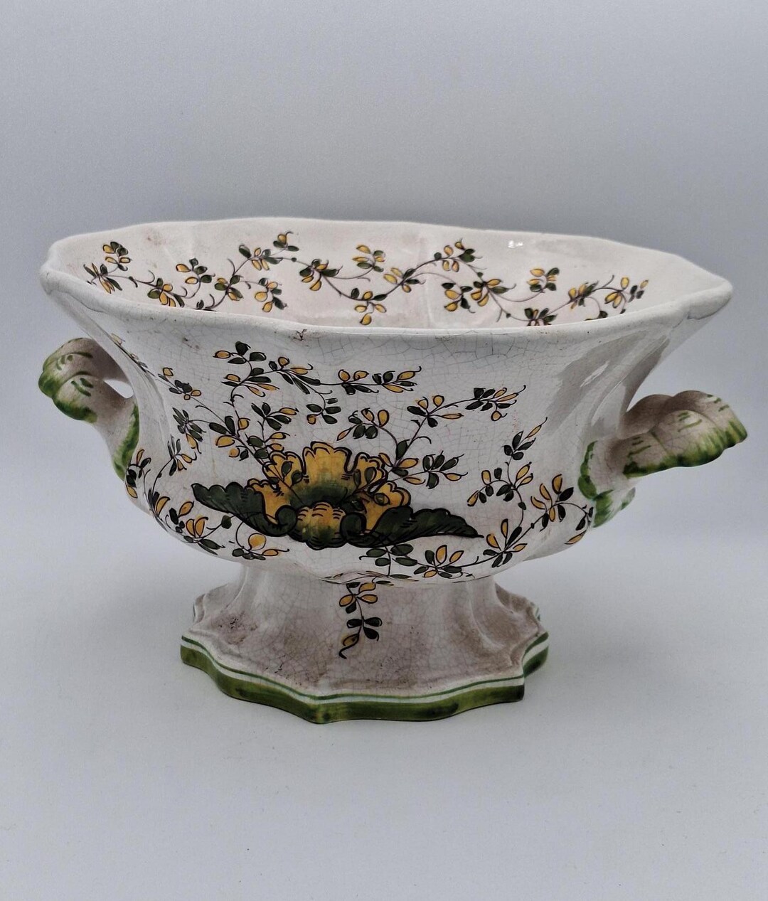 Vintage Italian Meiselman Imports Centerpiece Bowl: Floral Crackle ...