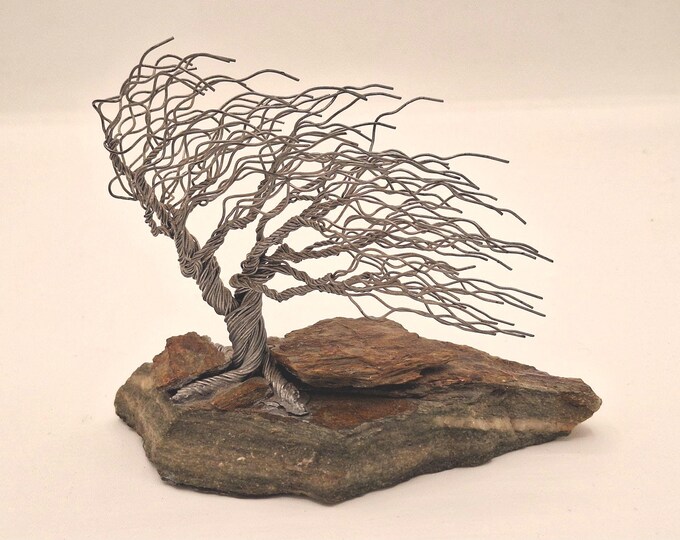 Signed Gerald Sanders 1986 Sculpture Twisted Wire Metal Wind Swept Tree ...