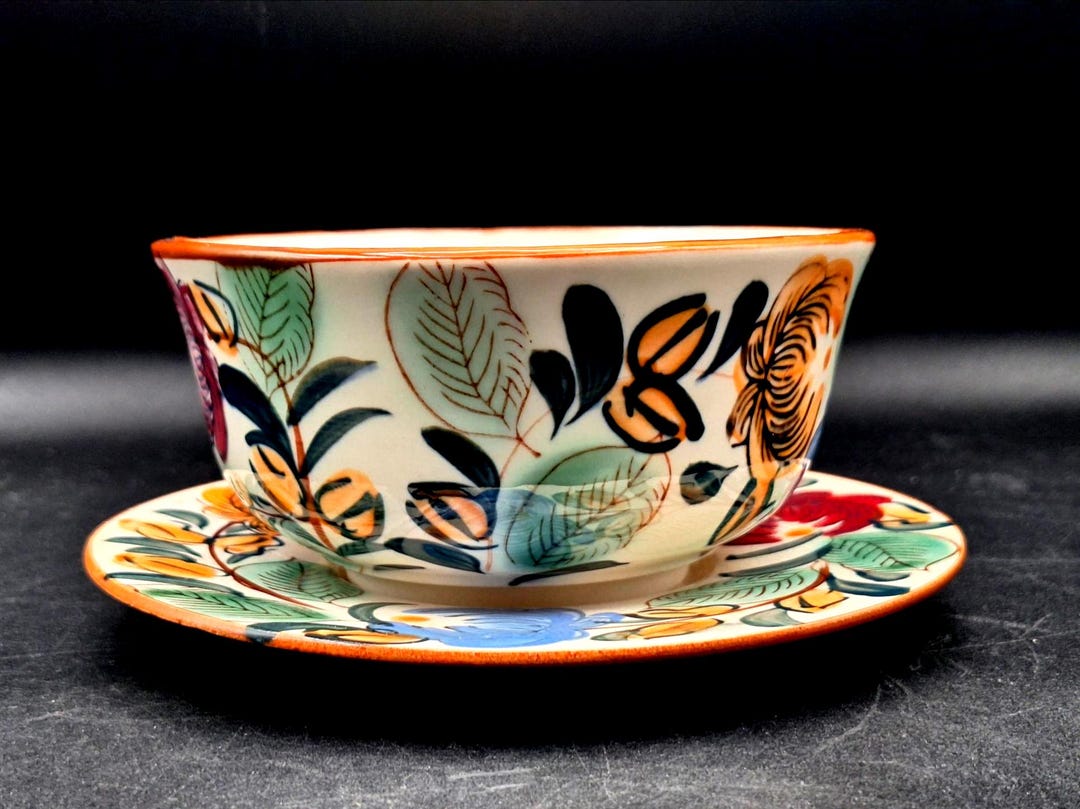 Vintage Hand Painted NASCO Divided Bowl Double Bowl With Underplate ...