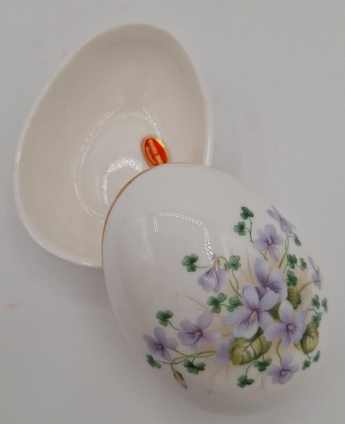 Vintage Lefton Genuine Bone China Egg Shaped Trinket Dish W/lid Purple ...