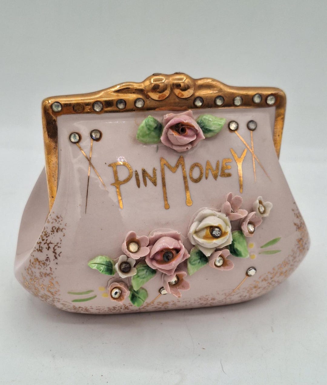 Vintage Lefton Hand Painted Pin Money Coin Purse Bank With Applied ...