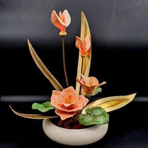 Vintage Winifred Cole Floral Sculpture: Handmade Ceramic Flowers, Gold ...