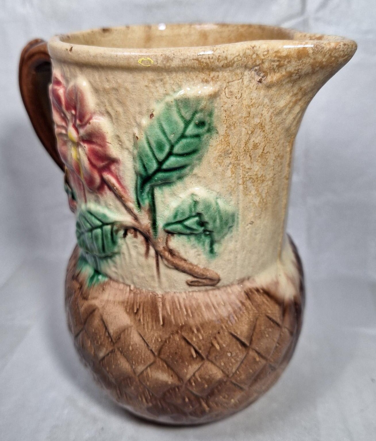 Antique Majolica Pitcher Jug Hand Painted Pottery Woven Weaved - Etsy