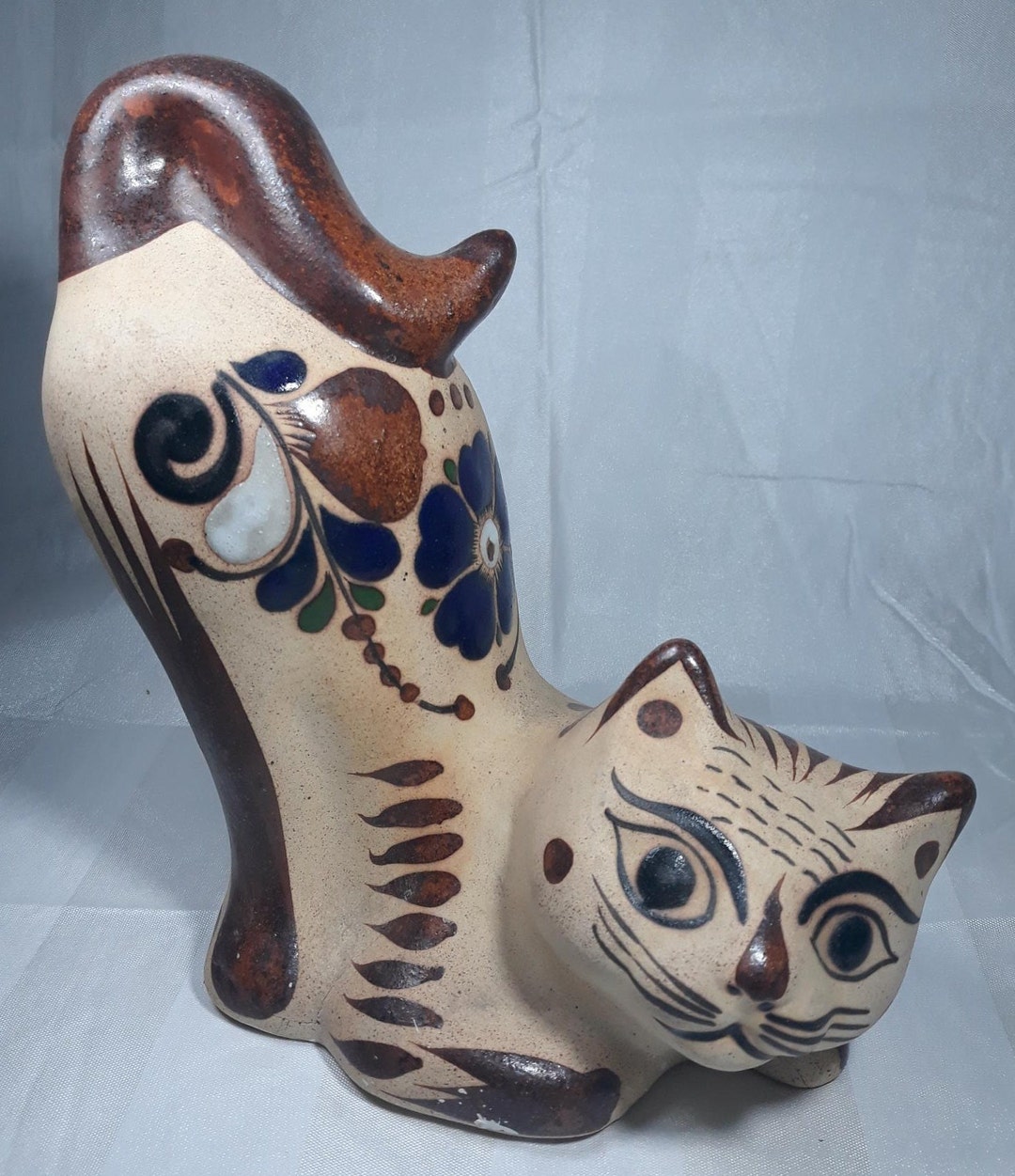 Tonala Mexican Pottery Stretching Cat/feline/gato, W/floral/flora ...