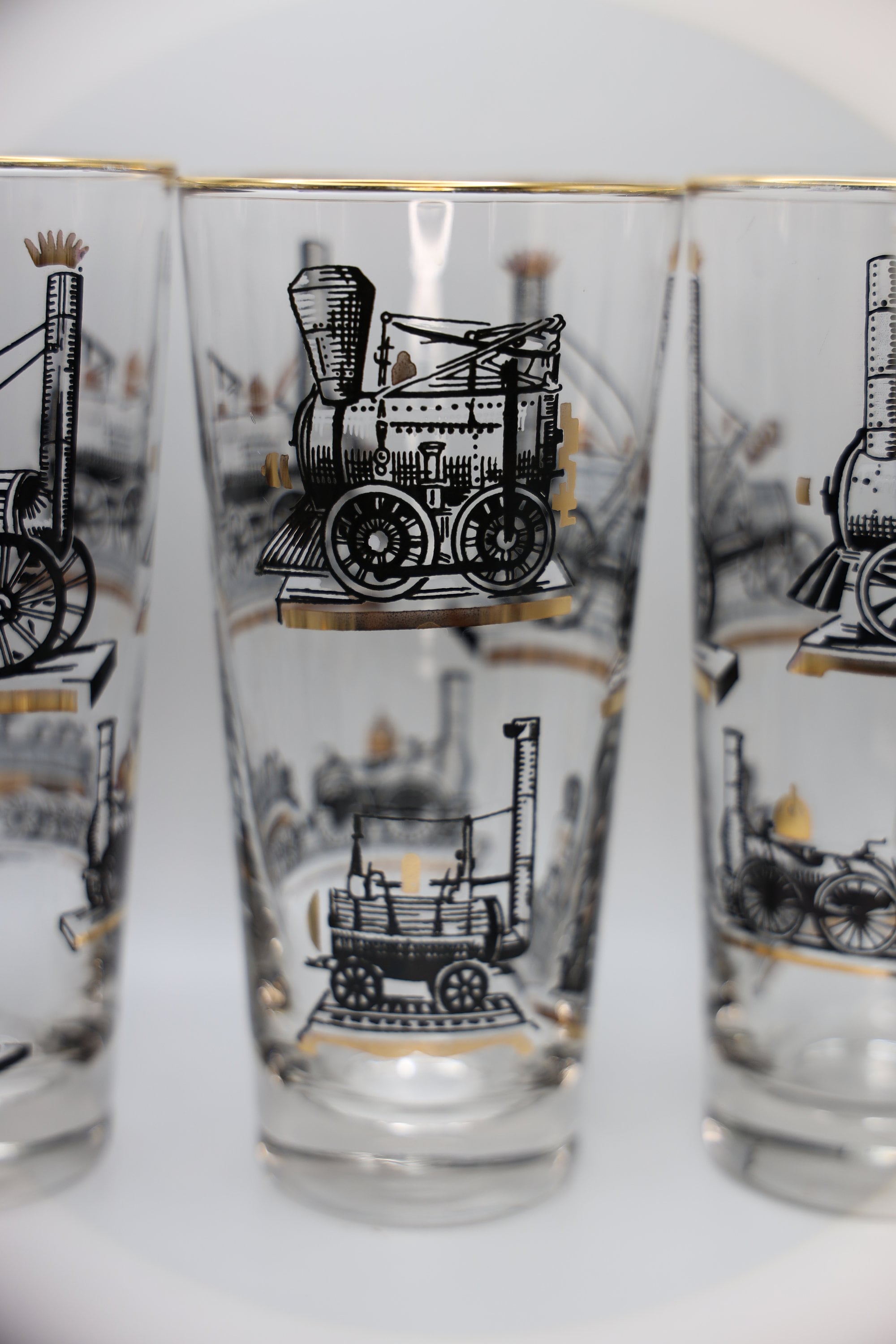 Vintage Libbey Train Steam Engine Locomotive Gold Rim 16 Ounce Glasses ...