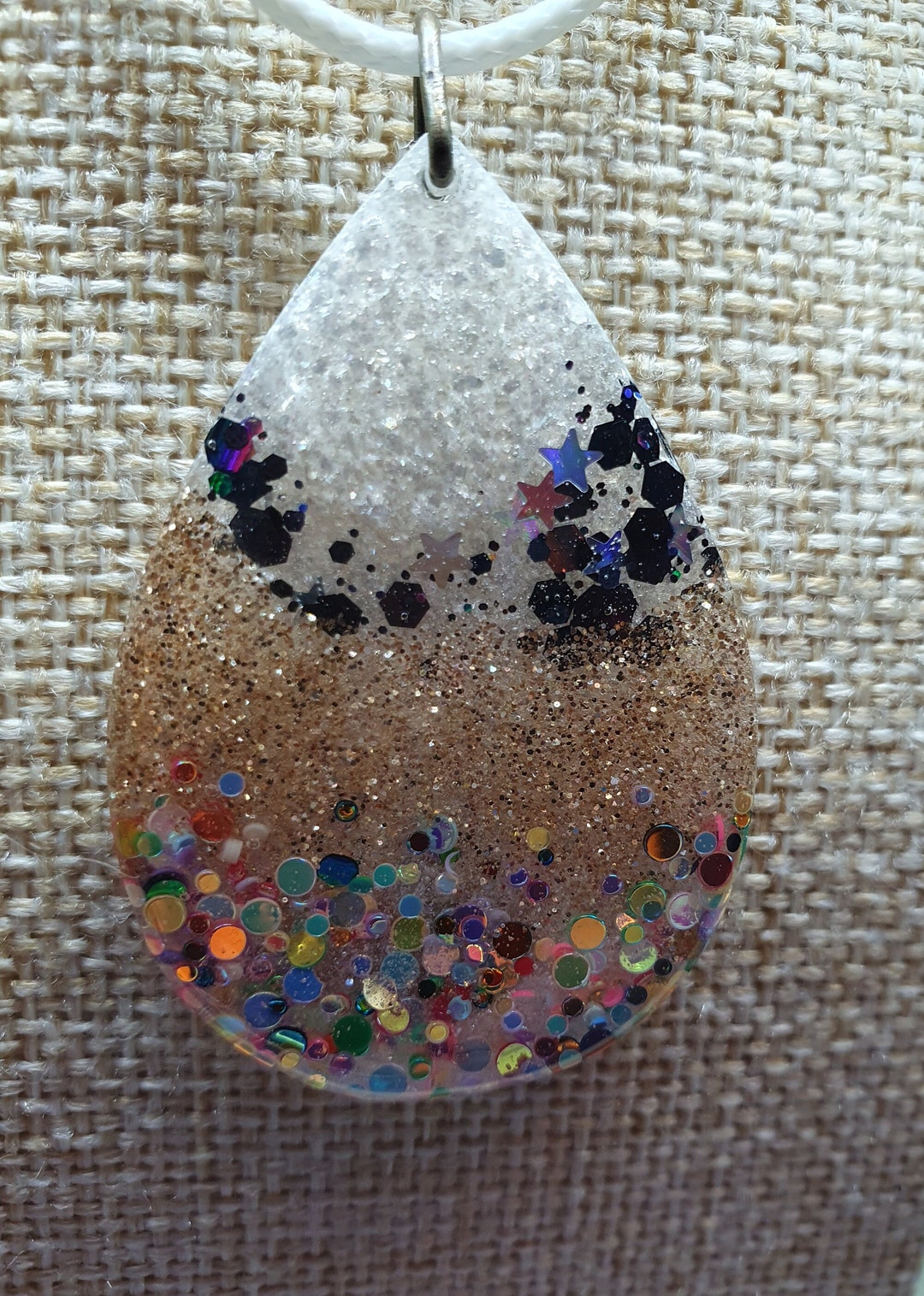 Sparkly and Unusual Resin Teardrop Pendant With Gift Bag - Etsy