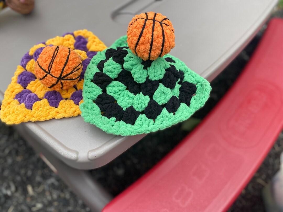 Handmade Crochet Basketball Security Blanket, Sports Themed Crochet ...