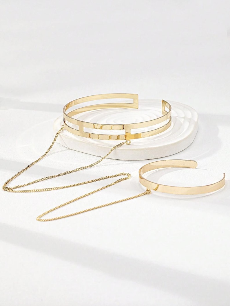 Gold / Silver Chain Arm Cuff Bracelet, Upper Arm Bracelet With Dangling ...
