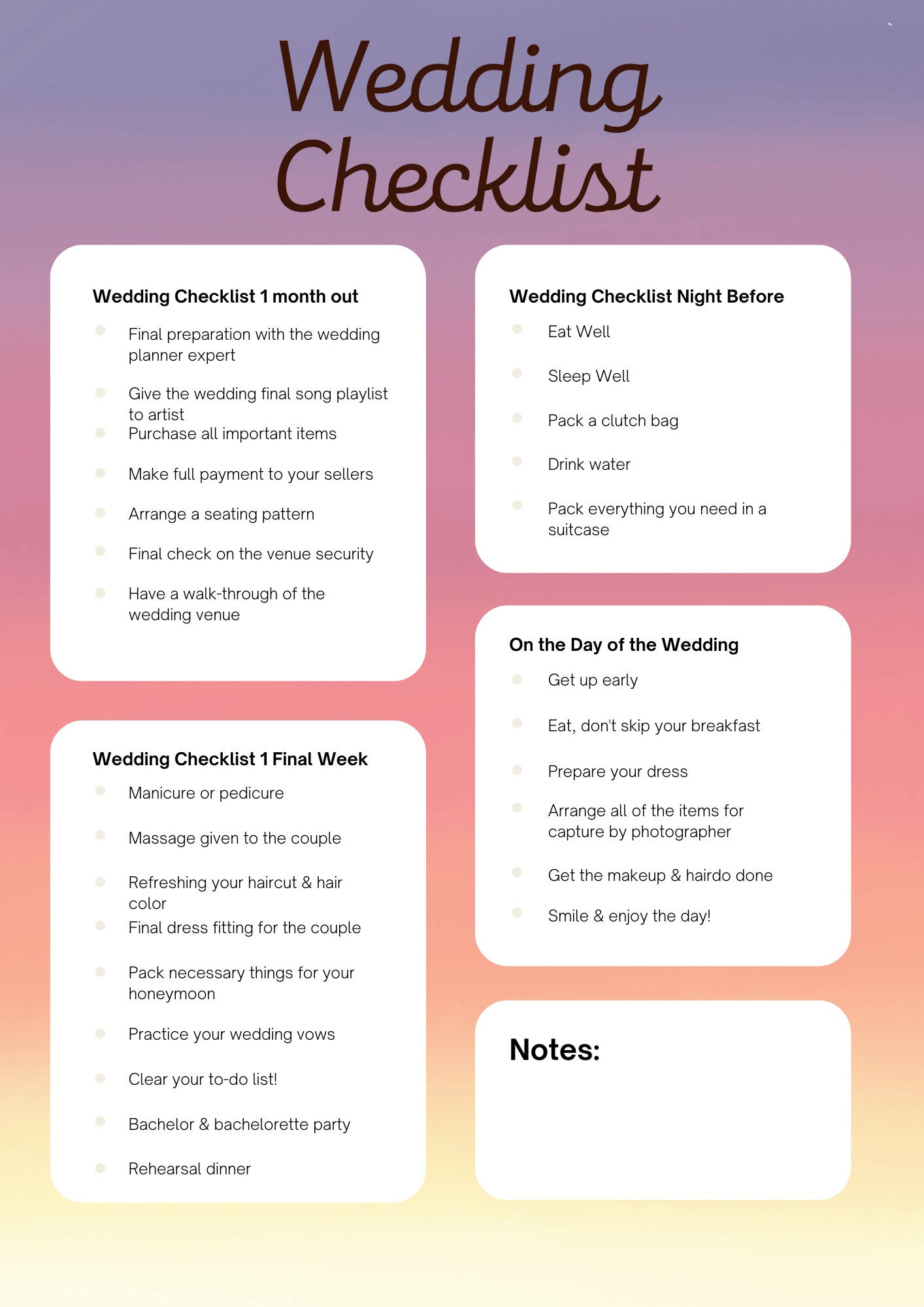 Printable Wedding Checklist, Wedding Checklist Digital Download Instant ...