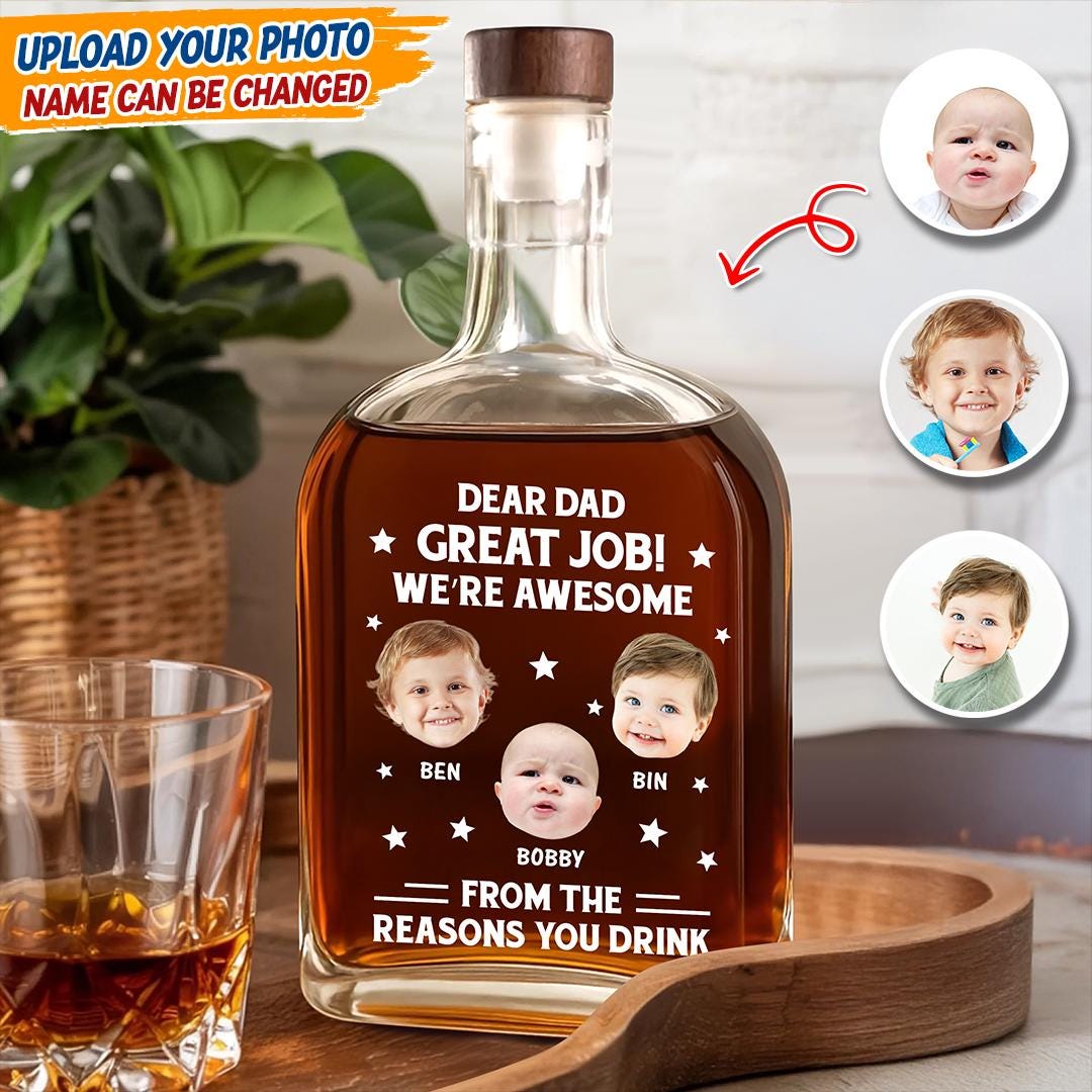 Personalized Dad Whiskey Decanter With Kids' Faces, Funny Father's Day ...