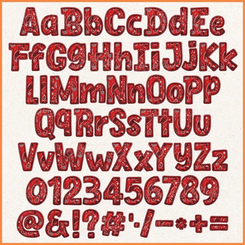 Red Bandana Faux Embroidery PNG Alphabet, Doodle Red Bandana Pattern ...