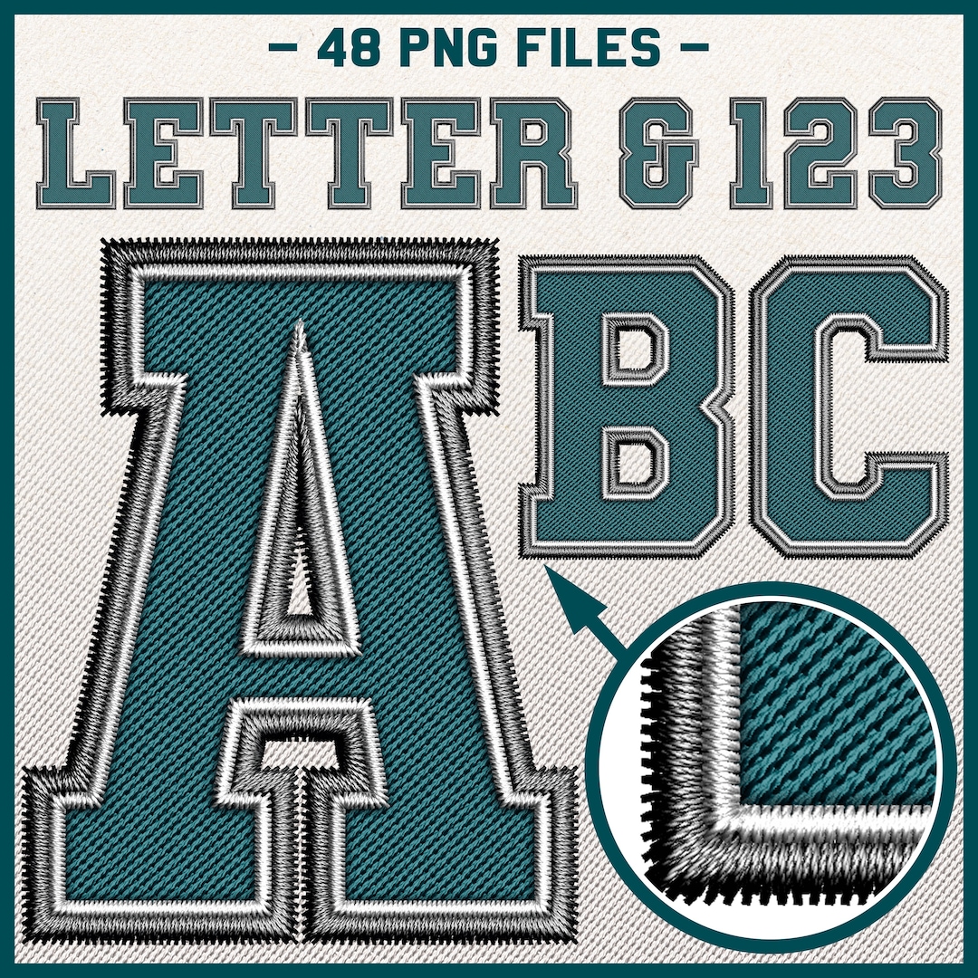 Faux Embroidery PNG Alphabet, Philadelphia Varsity Style Alphabet Set ...