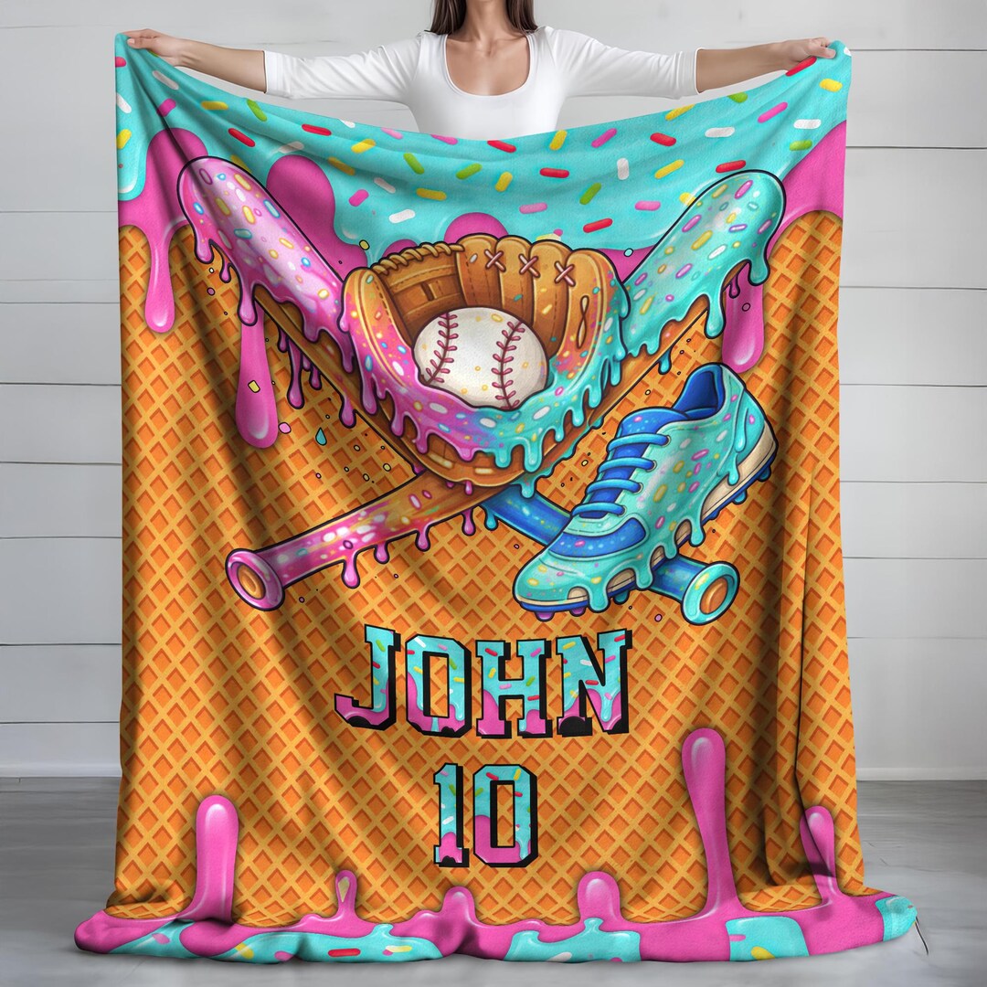 Personalized Combo Baseball Drip Effect Blanket, Custom Name Number Ice ...