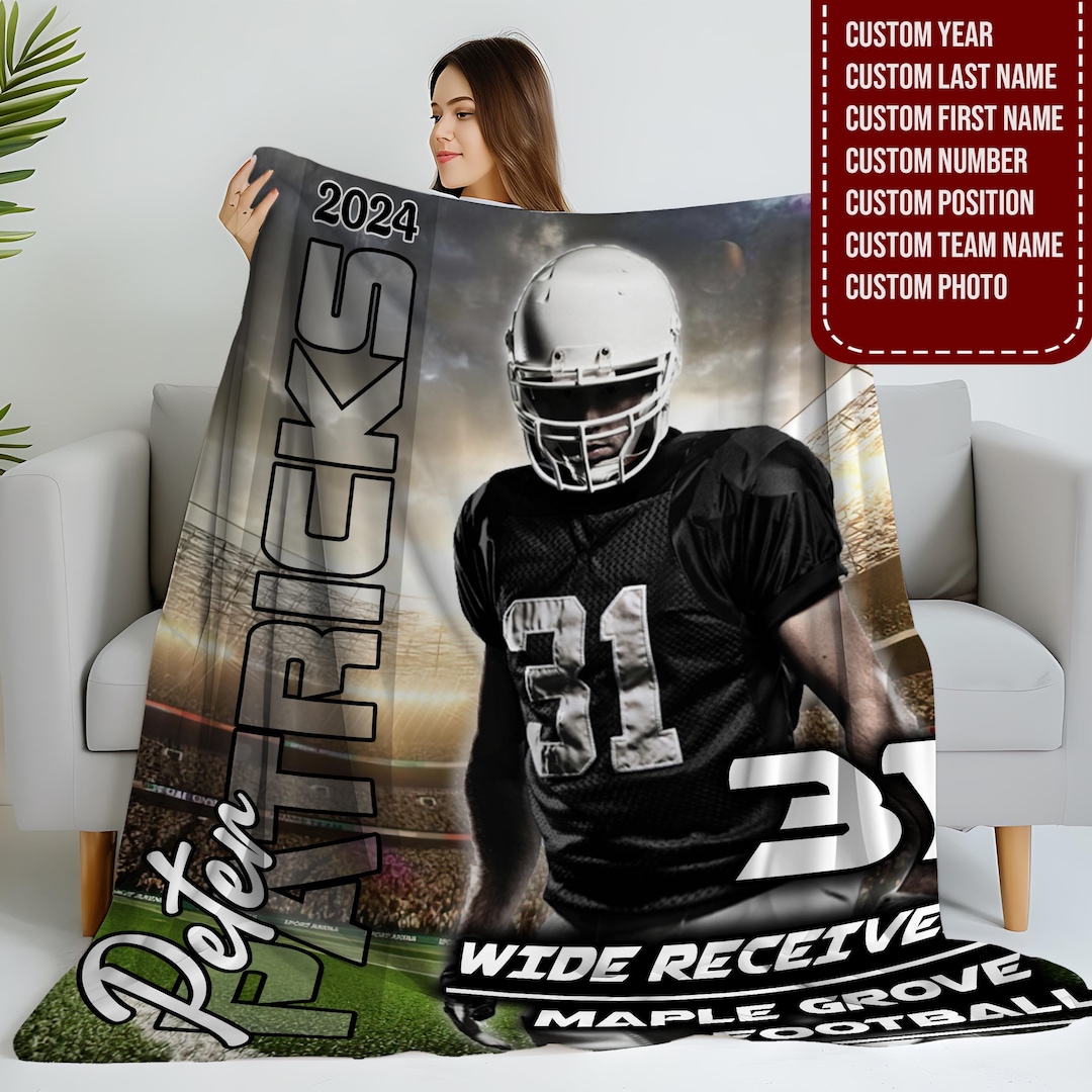 Custom Any Photo, Name, School Football Blanket, Personalized Football ...