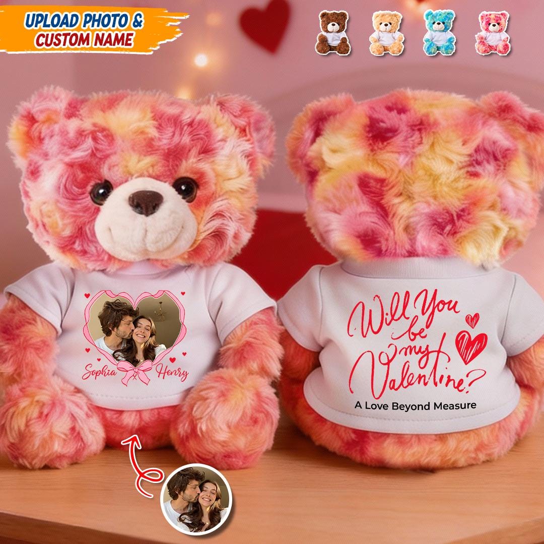 Personalized A Love Beyond Measure Teddy Bear, Custom Photo Pink Rose ...