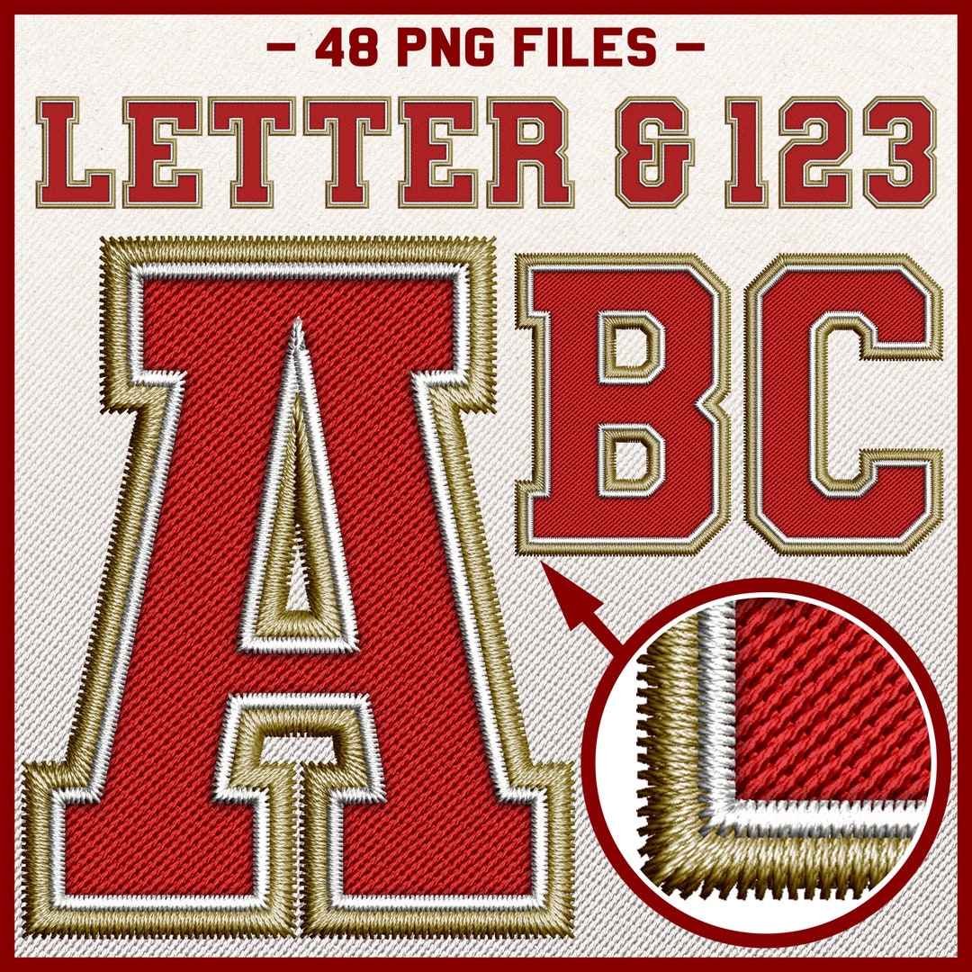 Faux Embroidery PNG Alphabet, San Francisco Varsity Style Alphabet Set ...