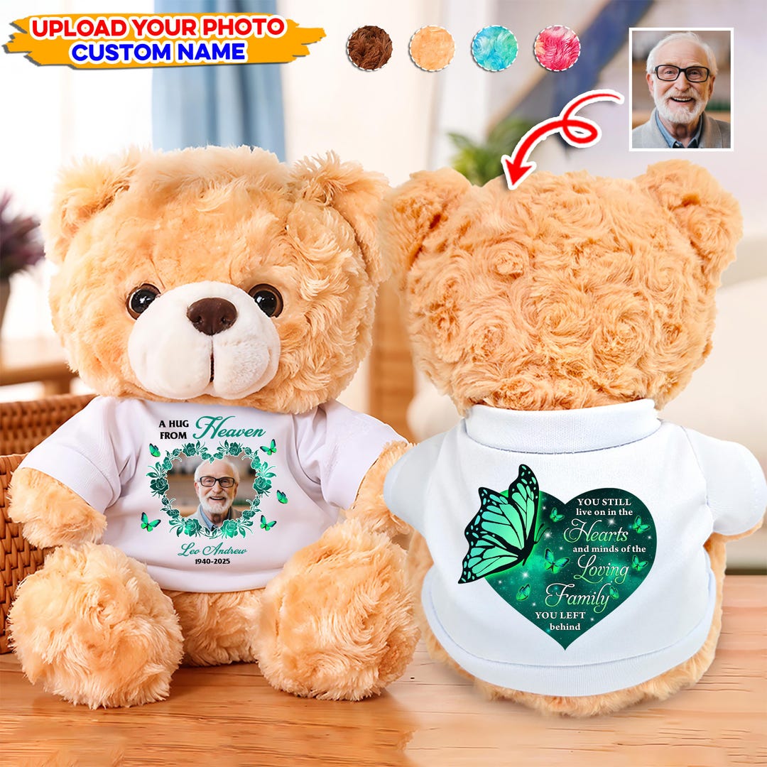 Custom Memorial Bear With Photo for Loss of Loved One, A Hug From ...