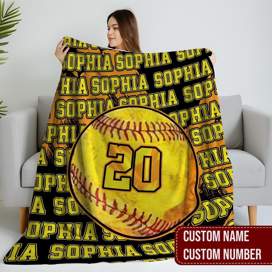 Personalized Softball Player With Name and Number Blanket, Softball ...