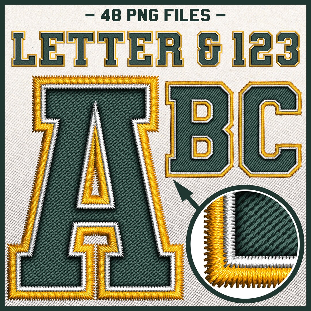 Faux Embroidery PNG Alphabet, Green Bay Varsity Style Alphabet Set ...